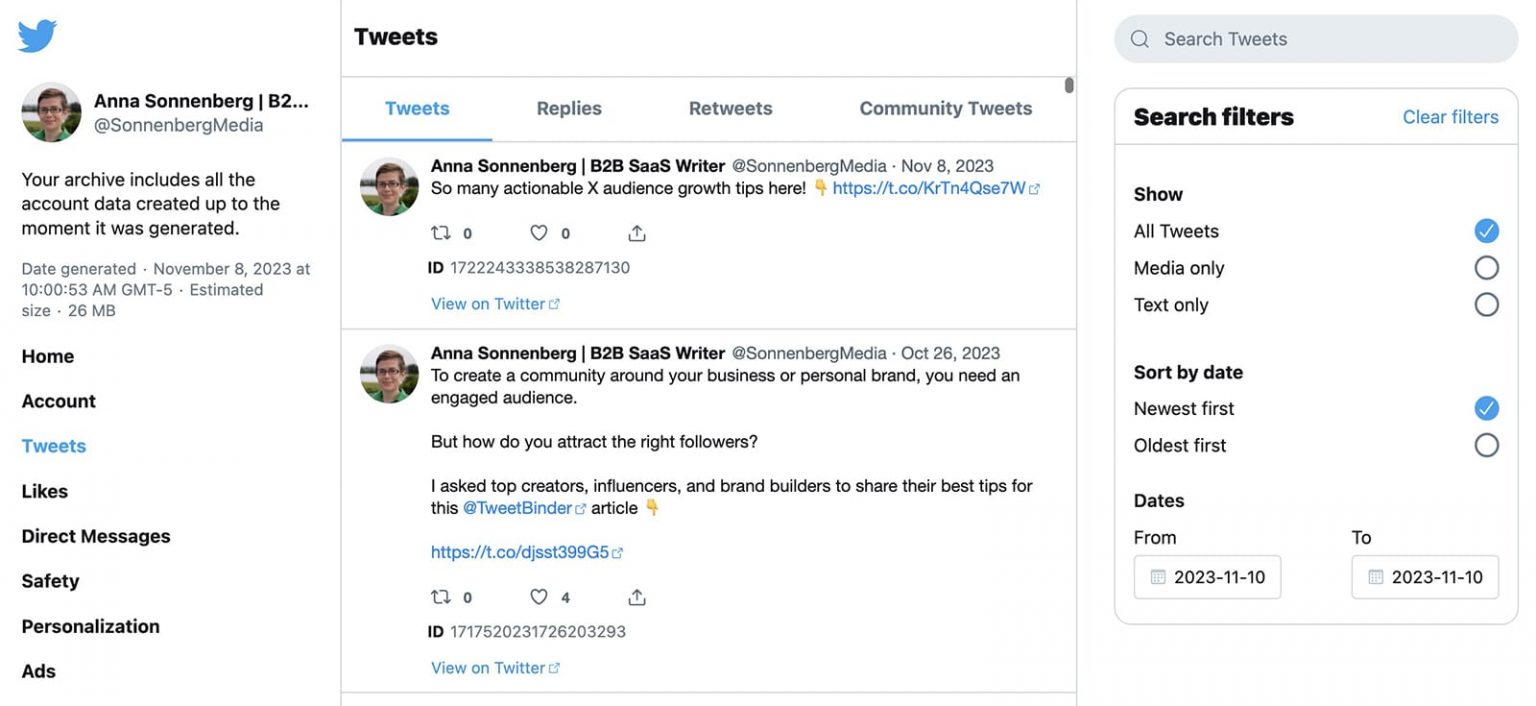 How to download Twitter archive directly from Twitter / X