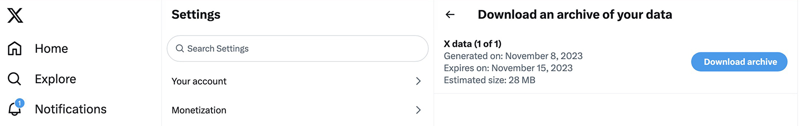 How to download Twitter archive directly from Twitter / X