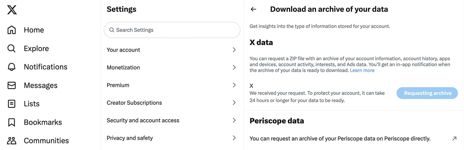 How to download Twitter archive directly from Twitter / X